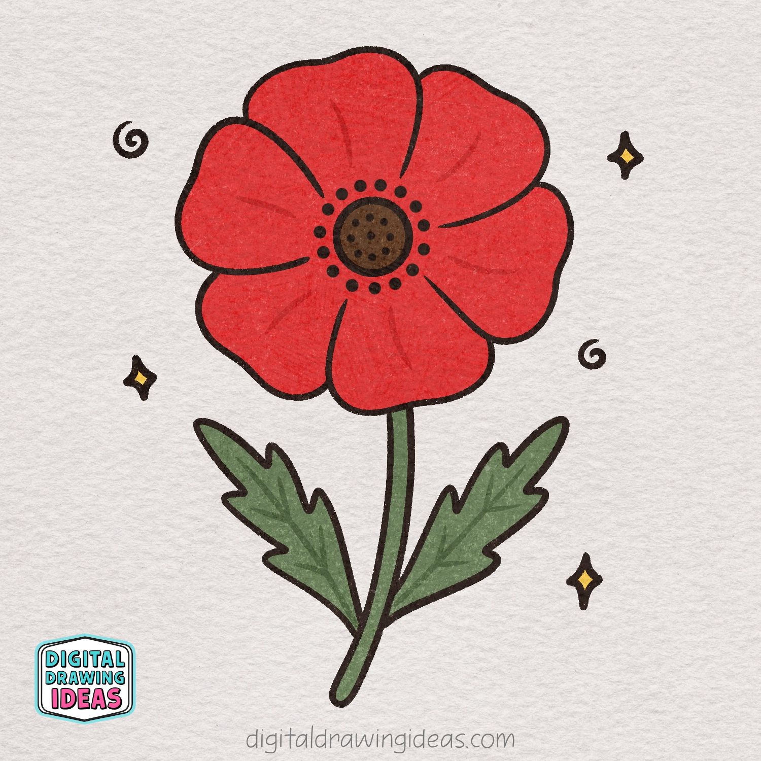 How to Draw a Poppy Flower - Digital Drawing Ideas