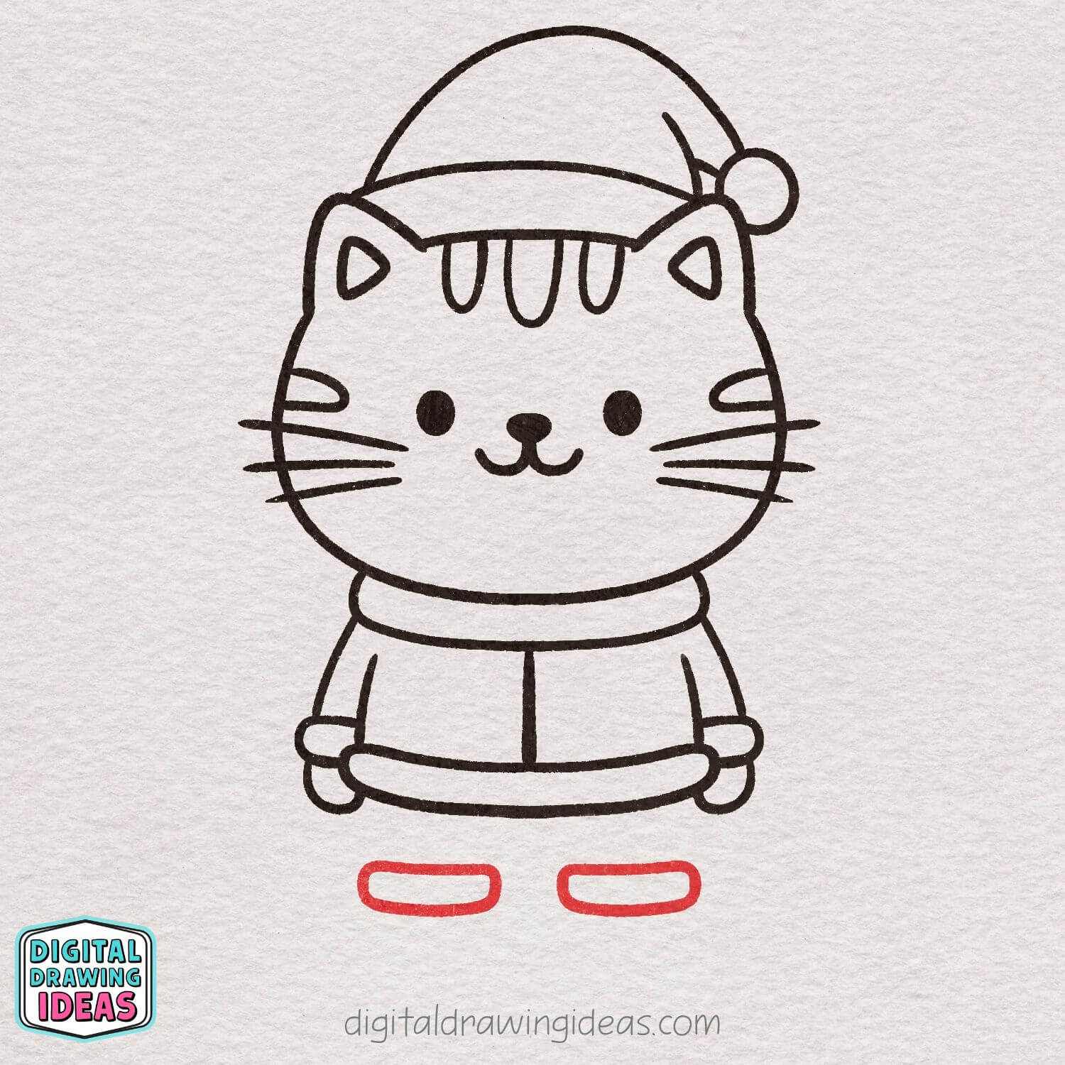 How to Draw a Christmas Cat - Digital Drawing Ideas