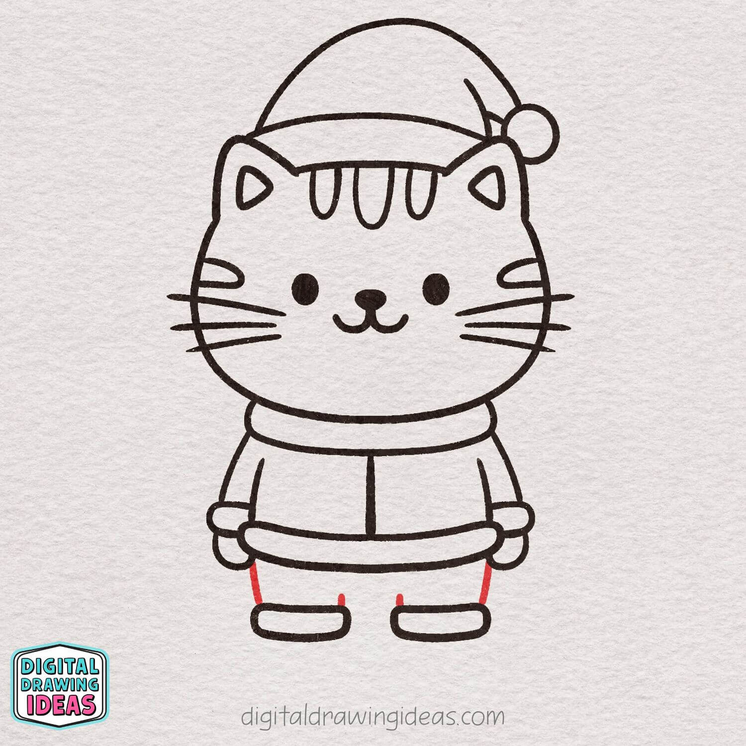 How to Draw a Christmas Cat - Digital Drawing Ideas