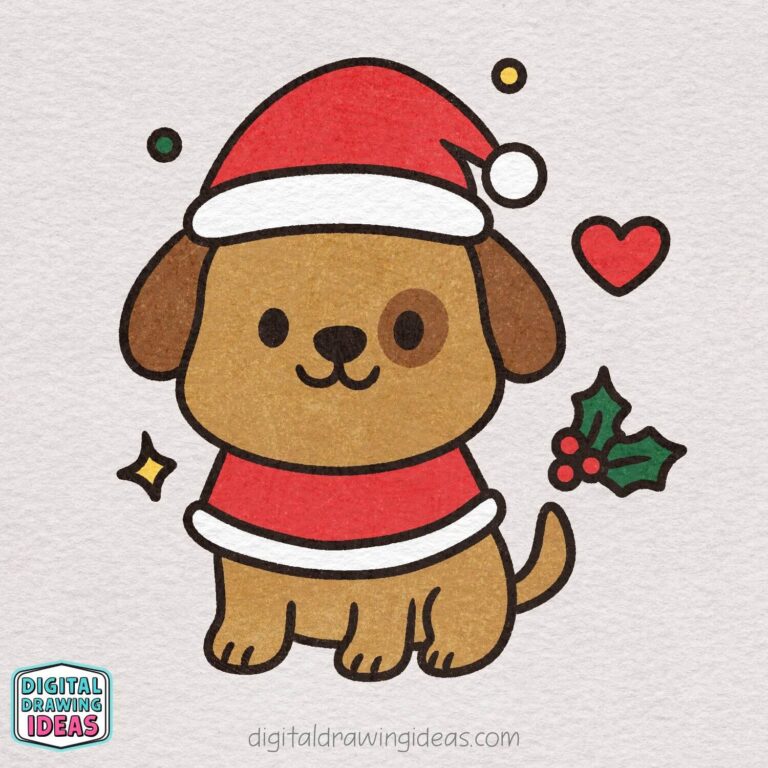 How to Draw a Christmas Puppy - Digital Drawing Ideas